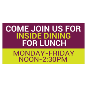 Custom Inside Dining Now Open Banners | Printastic